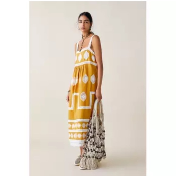 Zara | Dresses | Zara Boho Crochet Lace Midi Dress Orange White Small ...